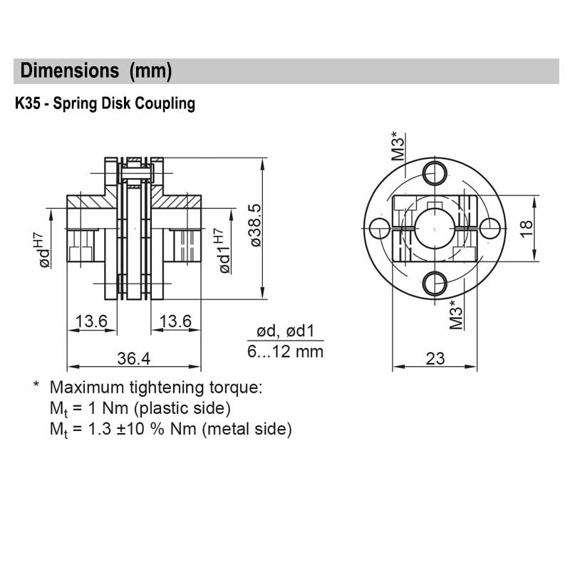 Baumer Hubner - Spring Disk Coupling - K35 Bore: d=d1=11H7